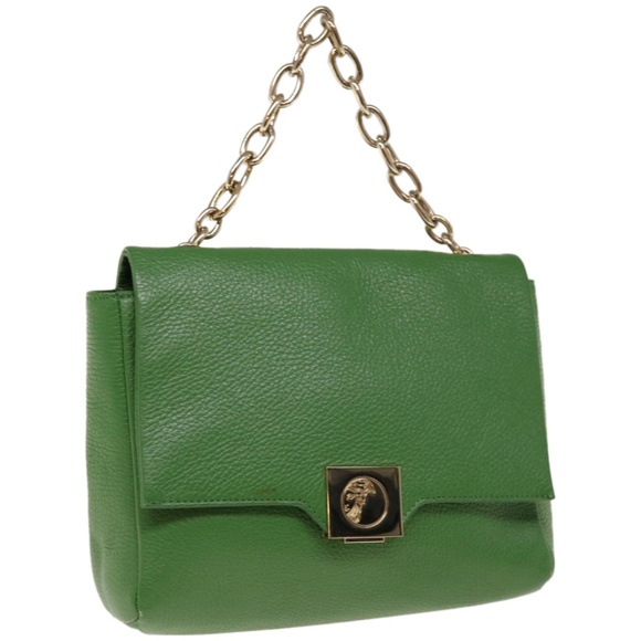 Versace | Bags | Versace Chain Hand Bag Leather Green Auth Ac2754 ...